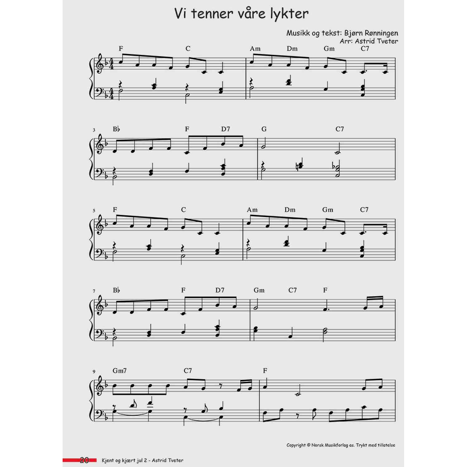 Kjent og kjært Julesanger, Astrid Tveter. Piano Nivå 2|Musikk-Miljø