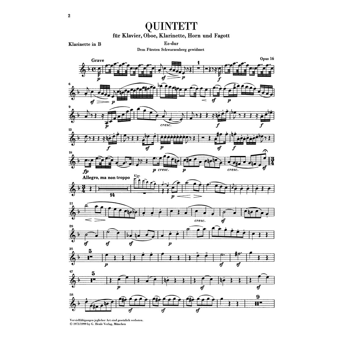 Piano Quintet E flat major Op. 16 (Version for Wind Instruments) for Piano, Oboe, Clarinet, Horn ...
